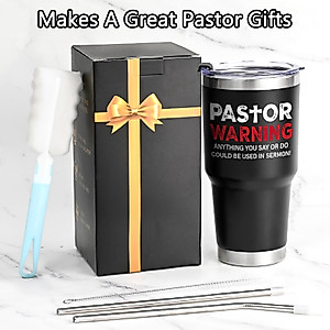 Pastor Warning Anything You Say Or Do Could Be Used In Sermon Insulated Tumbler, Funny Pastor Appreciation 30oz Stainless Steel Tumbler, Pastor Gifts for Preacher Minister Ordination Christmas, Black