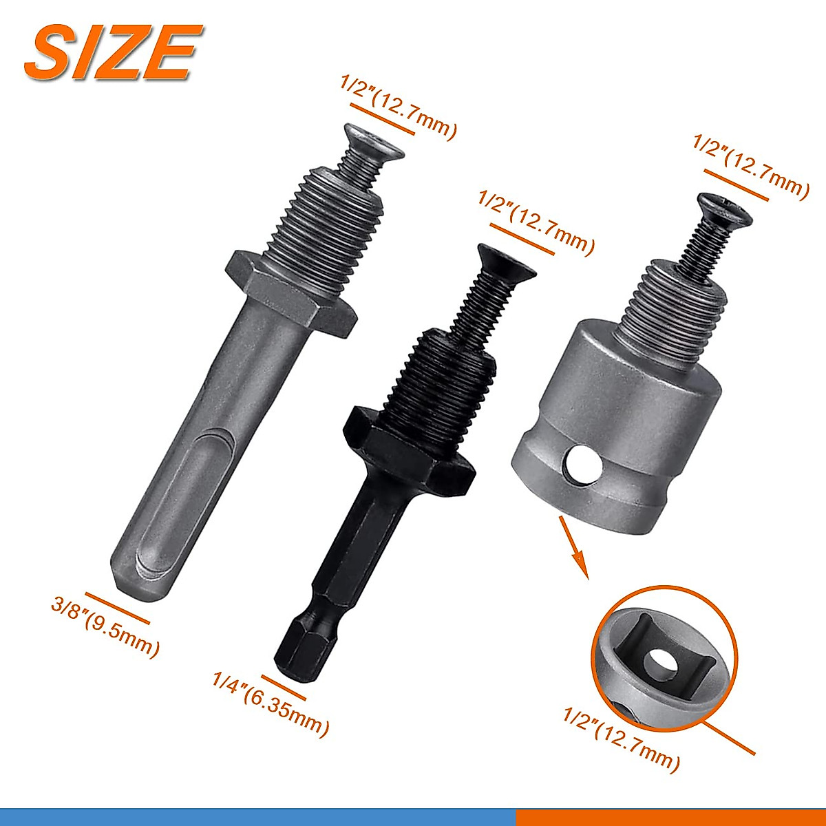 GANYEE 1-13mm Keyless Drill Chuck Adapter Kit 1/2"-20UNF with SDS-Plus Shank 1/4" Hex Shank 1/2" Socket Square Female Adapter fits Rotary hammer/Impact wrench/Impact Screwdriver