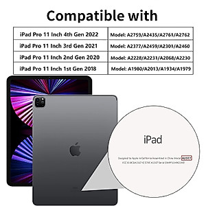 ProCase Cover for iPad Pro 11 Inch Case 2022/2021/2020/2018, Slim Stand Hard Back Shell Smart Cover for iPad Pro 11 4th Generation 2022 / 3rd Gen 2021/ 2nd Gen 2020 / 1st Gen 2018 -Black