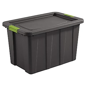 Sterilite 30 Gal Latching Tuff1 Storage Tote, Stackable Bin with Latch Lid, Plastic Container to Organize Garage, Basement, Gray Base and Lid, 4-Pack