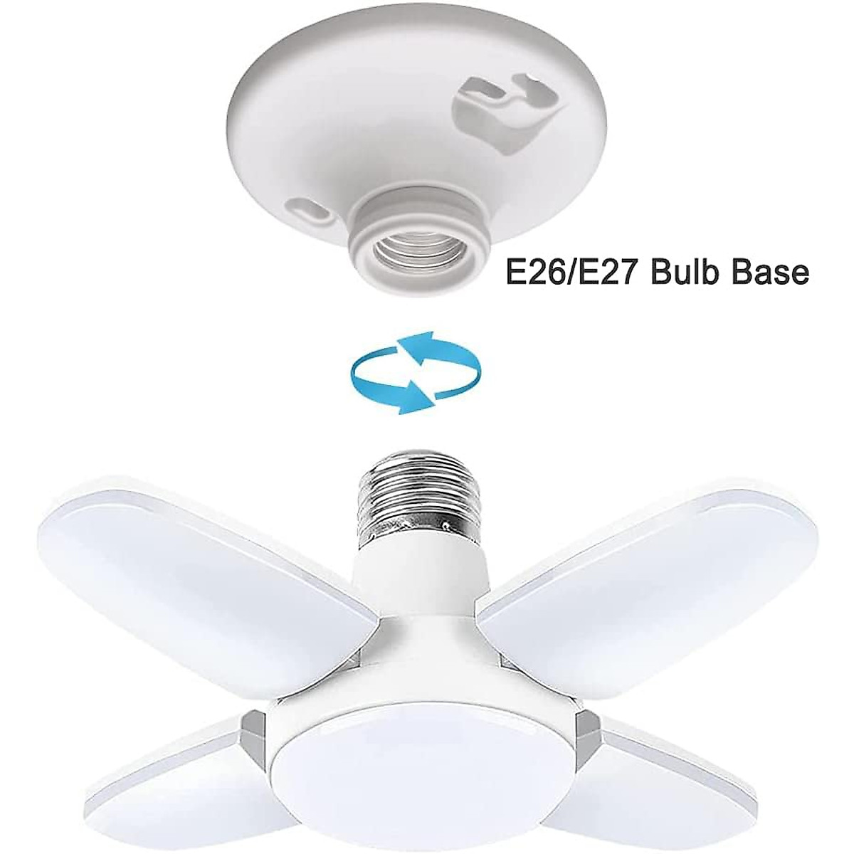 2-Pack Mini LED Garage Light, 40W Deformable LED Garage Ceiling Lights with 4 Adjustable Panels, LED Shop Light 4000LM 6500K LED Bulb Light E27/E26 Garage Light for Workshop,Indoor,living room