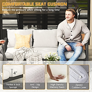 Aluminum Patio Furniture Set,5-Piece Metal Patio Conversation Set with Swivel Rocking Chairs,All-Weather Modern Outdoor Sectional Sofa for Lawn, Garden, Backyard, Balcony (Light Grey Cushions)