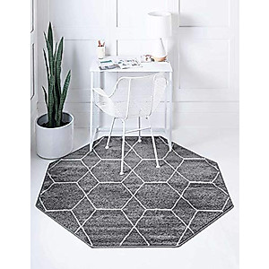 Unique Loom Trellis Frieze Collection Area Rug - Geometric (5' Octagon, Dark Gray/ Ivory)