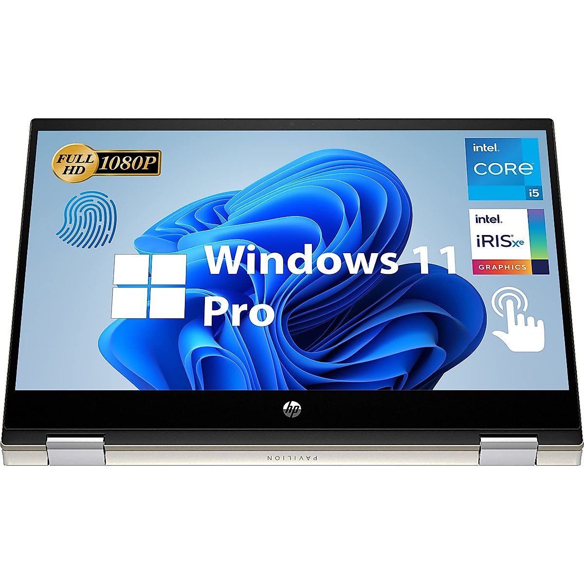 HP 2023 Pavilion 2-in-1 14" FHD Touch Screen Business Laptop, Intel Quad-Core i5-1135G7 2.4 GHz, 32GB DDR4, 1TB SSD, Fingerprint Reader, 8.5 Hours Battery, Bluetooth,WiFi, Windows 11 Pro, Gold,MarsPC
