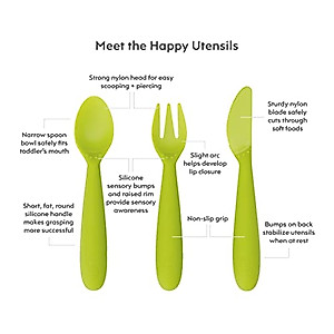 ezpz Happy Utensils - 100% BPA Free Fork, Spoon & Knife for Toddlers + Preschoolers + Self-Feeding - Designed by a Pediatric Feeding Specialist - 24 Months+ (Lime)