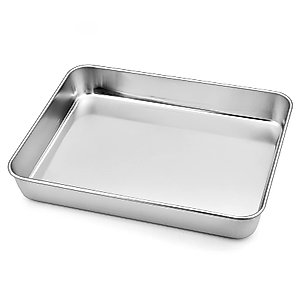 Deep Toaster Oven Tray Pan, P&P CHEF Stainless Steel Small Rectangular Baking Pan, Size 9.3”x7”x1.75”, Brush Finished & Easy Clean, Non Toxic & Heavy Duty