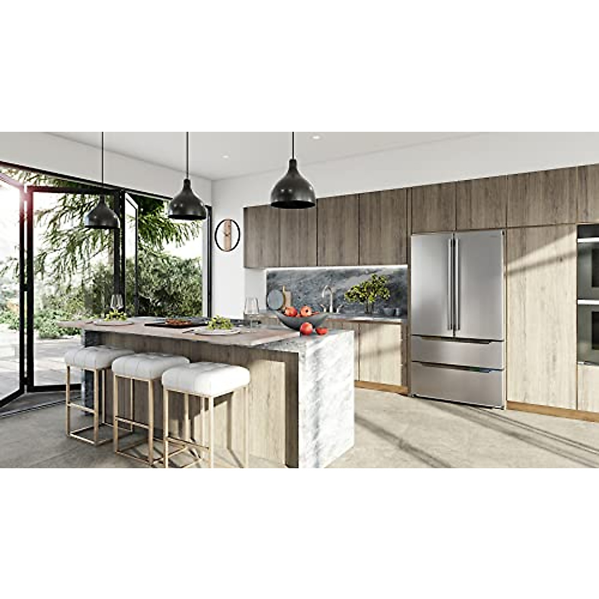 KoolMore RS-FR22 Counter Depth 22.5 Cu.Ft French Door Refrigerator with Automatic Ice Maker Stainless-Steel Fridge, Silver