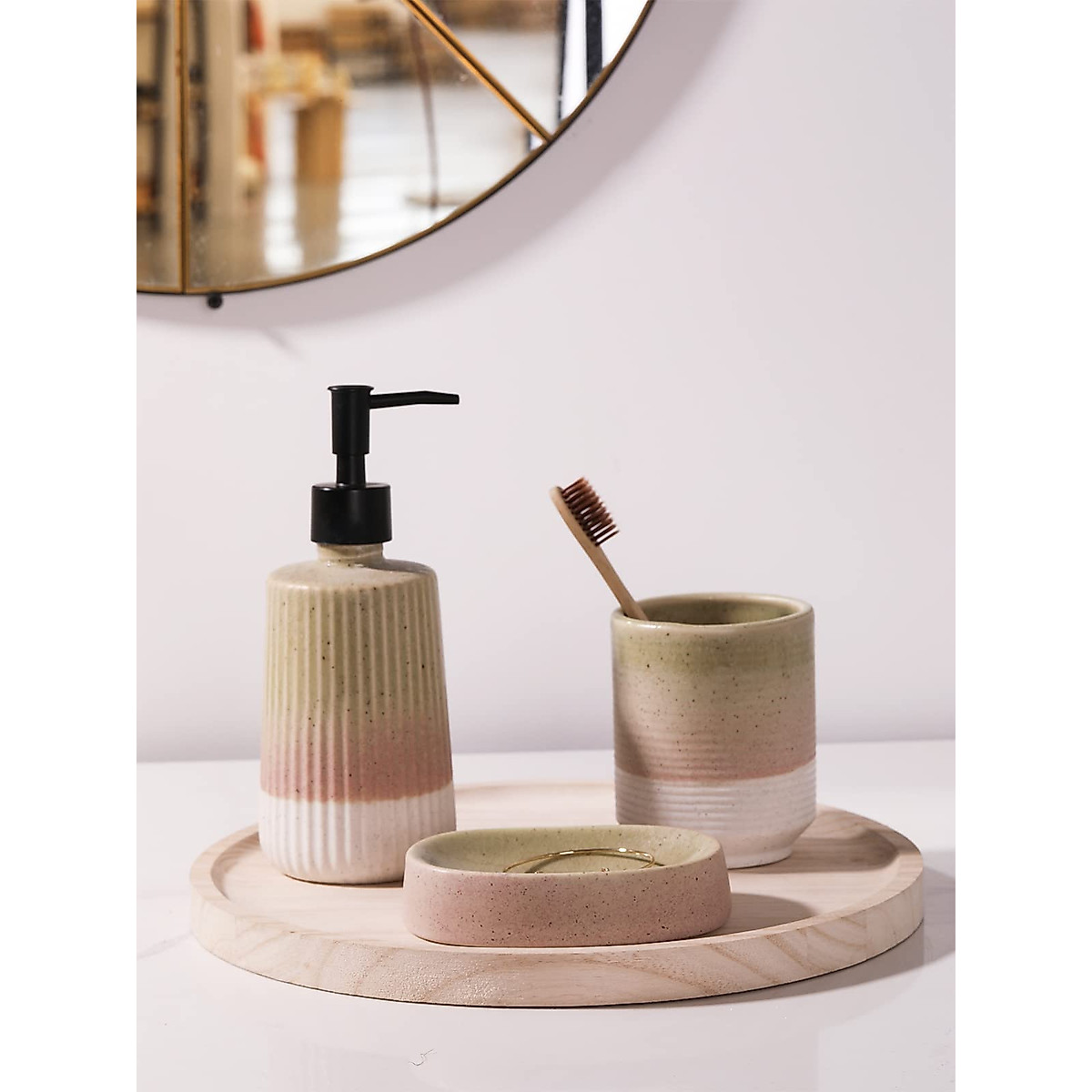 RM ROOMERS 11in Round Wood Tray, Round Coffee Table Tray for Home Decor, Decorative Trays for Coffee Tables, Natural Wood Tray for Kitchen Counter Bathroom Farmhouse