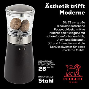 Peugeot - Madras Manual Nutmeg Mill - Spice Grinder - Stainless Steel, Acrylic & Beechwood, Chocolate