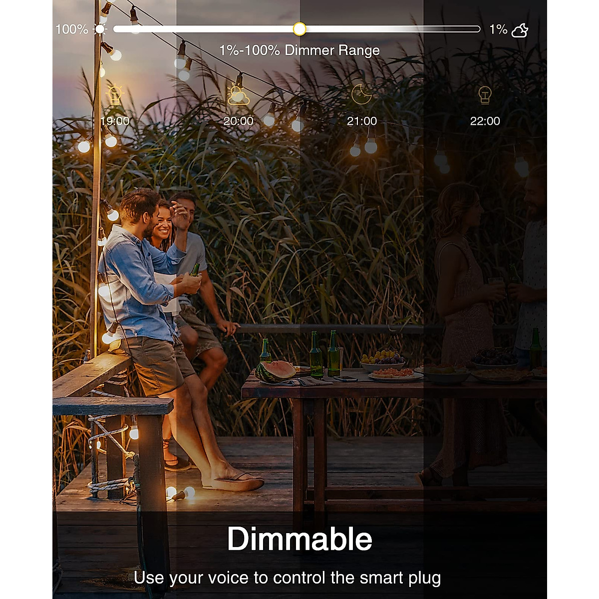 GHome Smart Outdoor Plug Dimmer, WiFi Outlet Timer Works with Alexa Google Assistant, IPX4 Weatherproof Plug-in Dimmer for Outdoor String Lights Decorations, No Hub Required, 2.4GHz WiFi Only