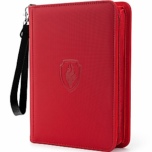 4 Pocket Card Binder for 320 Cards, Fabmaker Premium Zip Trading Card Binder, Portable PU Card Collection Binder, Collector Card Album, Card Folder for MTG, TCG, Sports Cards, Game Cards (Red)
