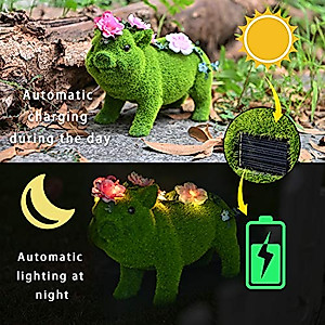 ASAWASA Flocking Pig Solar Garden Statues and Sculptures Outdoor Decor,Garden Figurines with Solar Powered Lights for Patio,Lawn,Yard Art Decoration,Housewarming Garden Gift,10.4x5.0x7.1 Inch