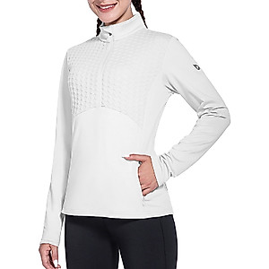 BALEAF Women's Horse Riding Shirts Long Sleeve Half Zip Pullover Fleece Jacket Winter Cold Weather Running Gear White L