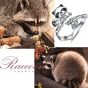925 Sterling Silver Raccoon Ring Thumb Ring Adjustable Open Ring for Women Size 6 7 8 9 Jewelry