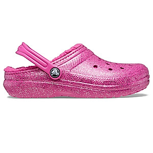 Crocs Classic Glitter Lined Clogs | Kids' Slippers, Fuchsia Fun/Multi, 6 US Unisex Toddler