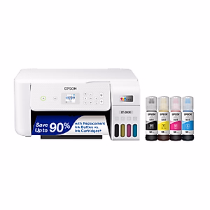Epson EcoTank ET-2800 Wireless Color All-in-One Cartridge-Free Supertank Printer with Scan and Copy â€“ The Ideal Basic Home Printer - White