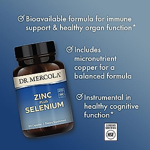 Dr. Mercola Zinc Plus Selenium Dietary Supplement, 90 Servings (90 Capsules), Supports Immune Health, Non GMO, Soy Free, Gluten Free