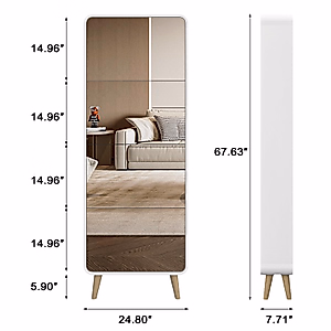 Organizedlife Mirror Shoe Cabinet with 4 Flip Drawers, Wooden Shoe Organizer with Solid Wood Legs, Full Length Mirror Shoe Rack, Narrow Shoe Storage Cabinet for Entryway