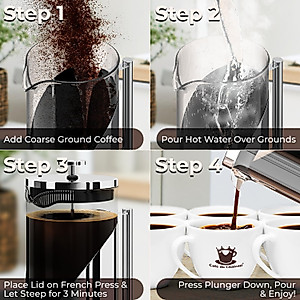 Cafe Du Chateau French Press Coffee Maker - Heat Resistant Glass with 4 Level Filtration System, Stainless Steel Housing - Brews Coffee and Tea - Large 34 Oz Carafe Coffee Presser