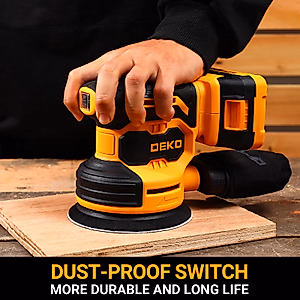 DEKOPRO 20V Orbital Sander Cordless Power Sander Tool with Battery and Charger Electric Hand Sanders Tools for Wood, Dust Bag, Vacuum Blower Attachment