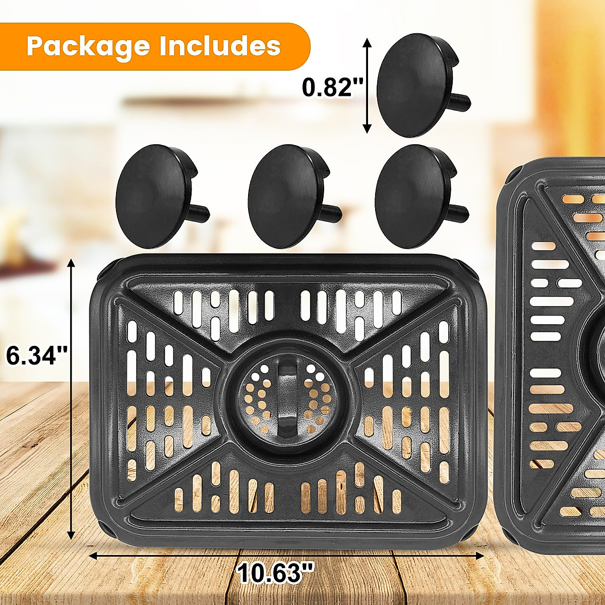 2 Pieces Air Fryer Grill Pan for Ninja Foodi DZ550 DualZone Air Fryers, Replacement Air Fryer Crisper Plate Grill Plate Tray Accessories with Rubber Bumpers, Dishwasher Safe