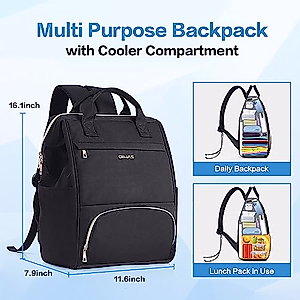 OIWAS Lunch Backpack for Women, 15.6 Inch Laptop Backpack with USB Port Insulated Cooler Resuable Lunch Box Leak-Proof Food Bag for Work Picnic Nurses Travel Daypack