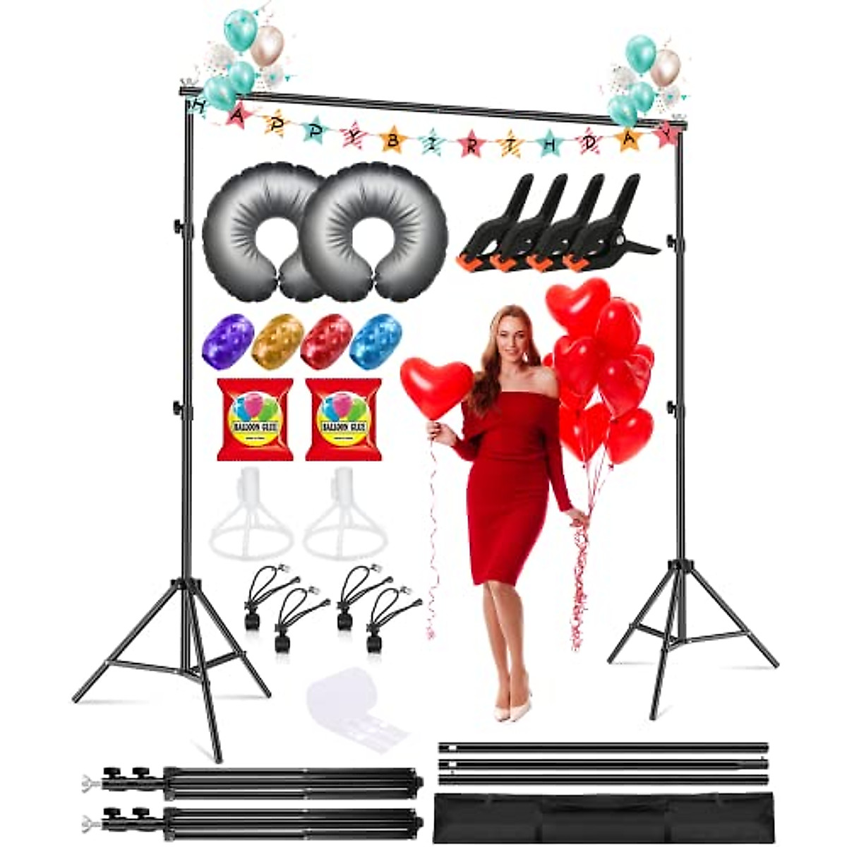 Professional Backdrop Stand for Parties, SoftTime Adjustable Backdrop Stand Kit 7x6.5Ft, Heavy Duty Background Banner Stand Backdrop for Photoshoot Photo Video Studio Balloon Party Decorations