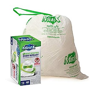 Mint-X MintFlex Rodent Repellent Trash Bags, Tall Kitchen Drawstring Bags, 1 FT 11 ¾ Inches X 2 FT 1 Inch, 0.90 MIL, 13 Gallon, 40 Count