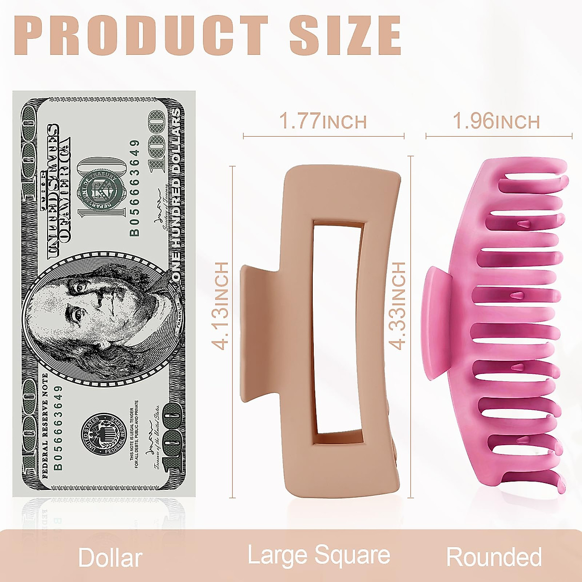 TOCESS Big Hair Claw Clips for Women Large Claw Clip for Thin Thick Curly Hair 90's Strong Hold 4.33 Inch Nonslip Neutral Matte Hair Clips (4 Pcs)