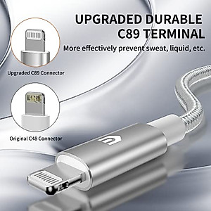 UNBREAKcable iPhone Charger Cable 2M [Apple MFi Certified C89] Fast Nylon Braided Lightning Cable for iPhone 13/13 pro/13 mini/12/12 Pro/Se 2020/11/11 Pro/XR/XS/X/8 iPad Pro - Silver