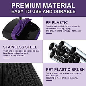 Large Broom and Dustpan Set, Purple Broom with Dustpan Combo Set, 55" Long Handle Broom, Self Cleaning Dustpan, Ideal for Home and Dog Cat Pets