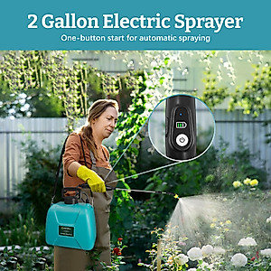 2 Gallon Electric Garden Sprayer, Battery Powered Sprayer with 3 Mist Nozzles, Yard Pump 2 Gallon Sprayer with Retractable Wand, Water Lawn Sprayer with Adjustable Shoulder Strap for Gardening