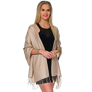 Pashmina Shawls and Wraps for Evening Dresses, Large Soft Pashmina Wedding Beige Shawl