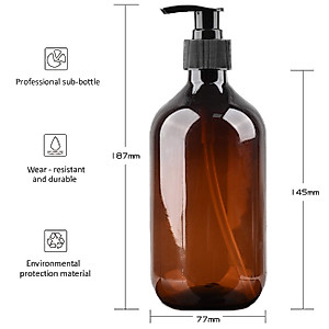 Angoodden 2 Pack Pump Bottle 500ml 17oz Plastic Pump Bottle Dispenser Amber Pump Bottles for Shampoo and Conditioner