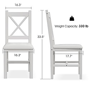 Dining Chair Set Of 2, Kitchen Dining Room Chair with PU Upholstered Seat, Farmhouse Modern Wood Chairs with Backrest for Restaurant, Living Room, Kitchen, X-Back Design, Easy Assembly (White, 2 PCS)