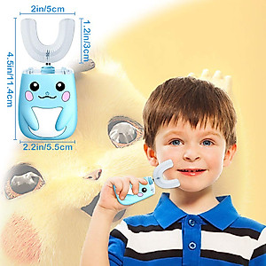 BASHUO Kids Ultrasonic Electric Toothbrush, 6 Gear Speed Mode IPX7 for Sensitive Teeth 360° Oral Cleaning U Shaped Toothbrush for Children Toddler 2-7 Years Old (Pink)