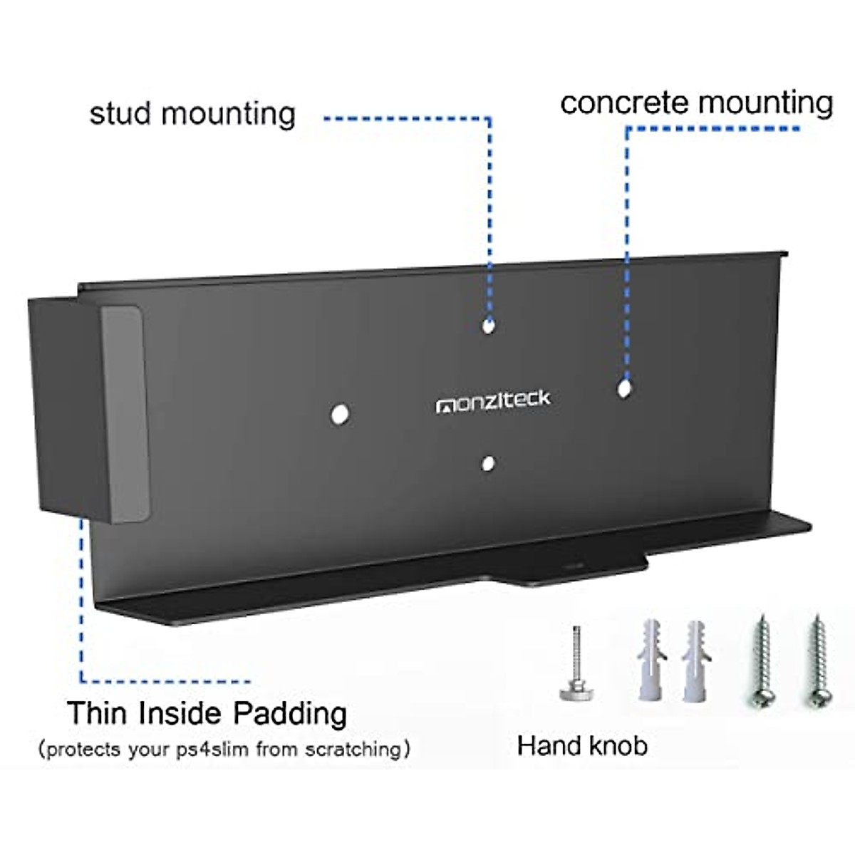 Monzlteck New Wall Mount for PS-4 Slim, Near or Behind TV, Space Saving,Customized to Perfectly Fit PlayStation4 Slim,Easy to Install