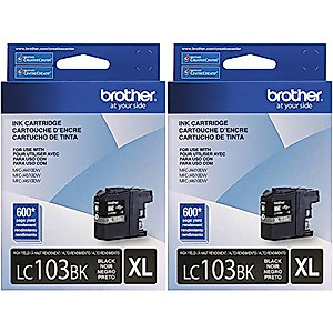 Brother Printer LC103BK High Yield Ink Cartridge, Black (2, Black)