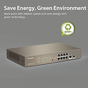 Tenda TEG5310P, Layer-3 Gigabit Managed PoE Switch, Enterprise 10 Port PoE Switch with 8 x PoE+ @ 150W, 1 x GE Port & 1 x SFP Port, Smart PoE Power Supply, Flexible QoS/ IGMP/ ACL/ ARP/ DHCP Snooping
