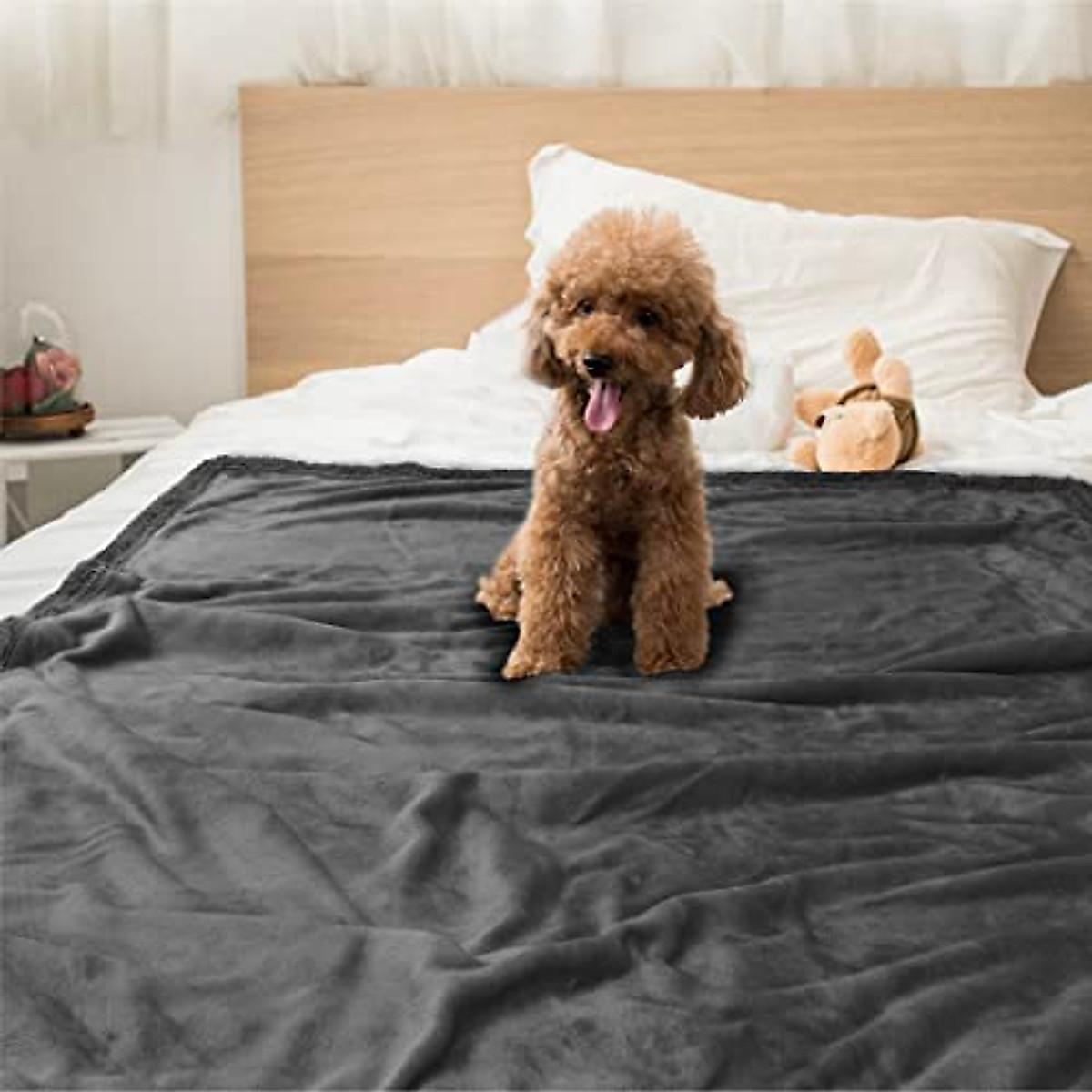 PetAmi Waterproof Dog Blanket for Bed, XL Dog Pet Blanket Couch Cover Protection, Sherpa Fleece Leakproof Bed Blanket for Crate Kennel Sofa Furniture Protector, Reversible Soft Plush 80x60 Grey Grey