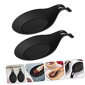 Angoily 12 Pcs Spoon Mat Black Spoon Rest Hot Pads Spoon Holder Rest Cooking Spoon Chopstick Rests Tea Spoons Buffet Spoon Rest Silicone Hot Pad Pot Silicone Spoon Tableware