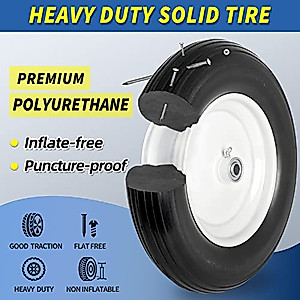 GICOOL 14.5-Inch Wheelbarrow Tire, 3.50-8" Flat-free Solid Tire and Wheel with 5/8" Axle Bore Hole, 3" -6" Centered Hub for Wheelbarrow Gorilla Cart Trolley Dolly Lawn Mover Go Kart Replacement