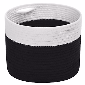 BNDSKLAI Cotton Rope Storage Baskets 11 x 11 x 9 inches, Cube Shelf Storage Organizer for Laundry, Towel, Clothes, Books, Shelves(White/Black, 1Pack)