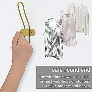 Tibres - Gold Coat Wall Hooks for Towel Clothes Robe Jacket Backpack and Bag - Brushed Gold Hanger for Bathroom - Metal Double Hooks Door or Wall Mounted - Set of 5
