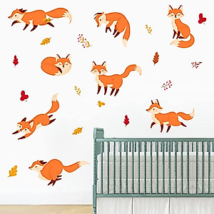 WOYINIS Cute Fox Wall Decals DIY Animal Foxes Pine Leaves Wall Stickers Peel & Stick Bedroom Playroom Baby Nursery Kids Room Wall Decor Art Decoration