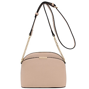 FashionPuzzle Saffiano Small Dome Crossbody bag with Chain Strap (Nude)