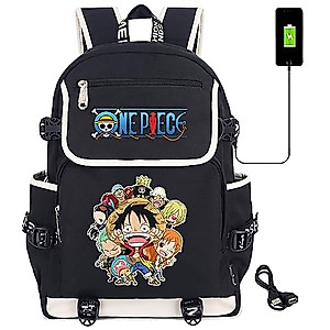 Roffatide Anime One Piece Monkey D. Luffy Laptop Backpack with USB Charging Port Roronoa Zoro Rucksack with Printed Backpack for Men Women Graphic Travel Backpack