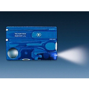 Victorinox Swiss Card Lite Swiss Army Knife, 13 Function Swiss Made Pocket Knife with Magnifying Glass LED and Tweezers - Sapphire