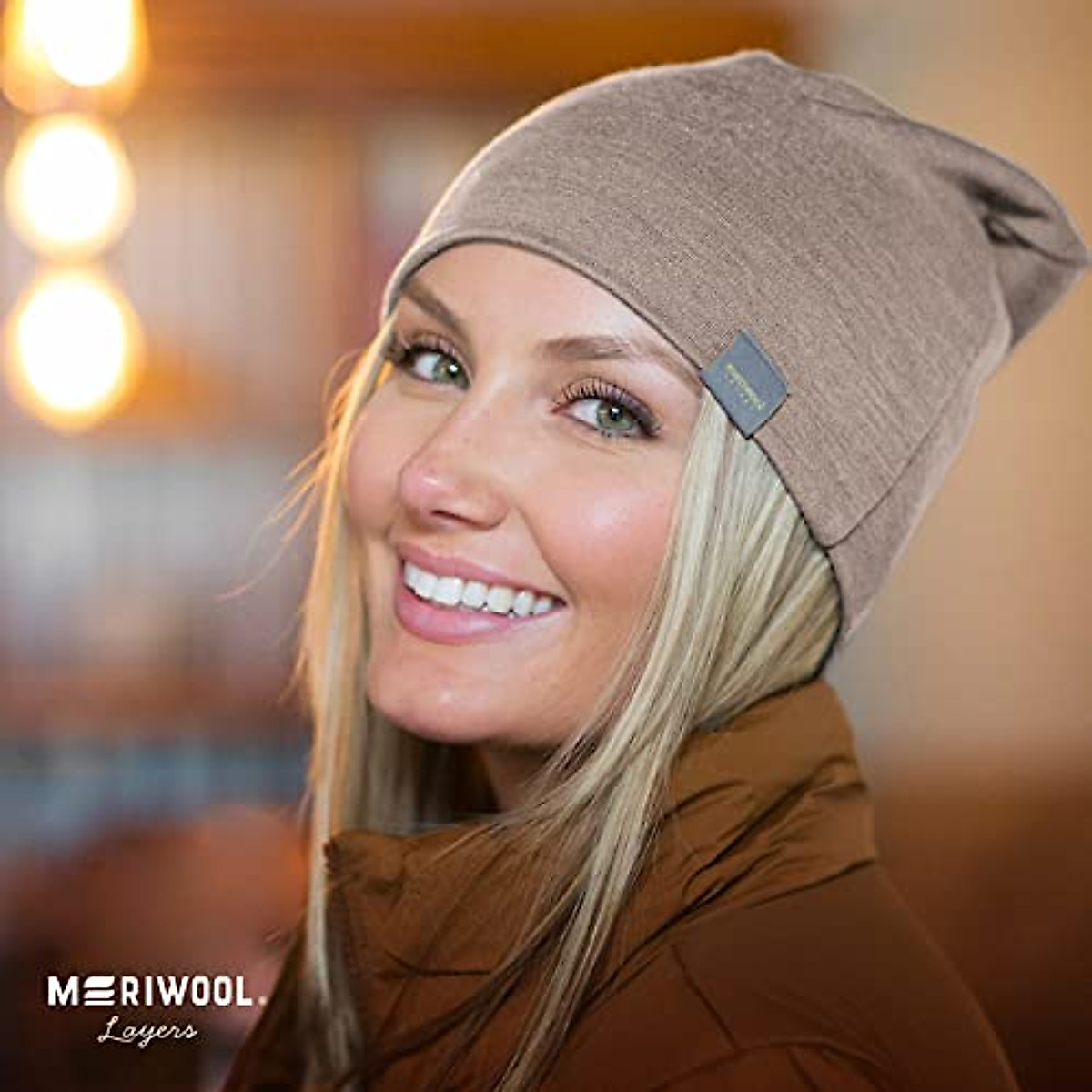 MERIWOOL Unisex Merino Wool Cuff Beanie Winter Hat for Men and Women Khaki