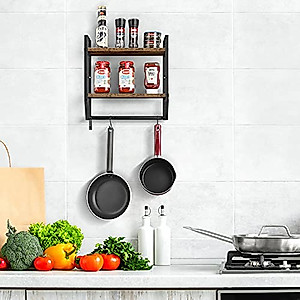 ETELI Bathroom Wall Shelf 2 Tier Towel Rack with Shelf Wall Mount Wood Storage Rack with Towel Bar, Brown